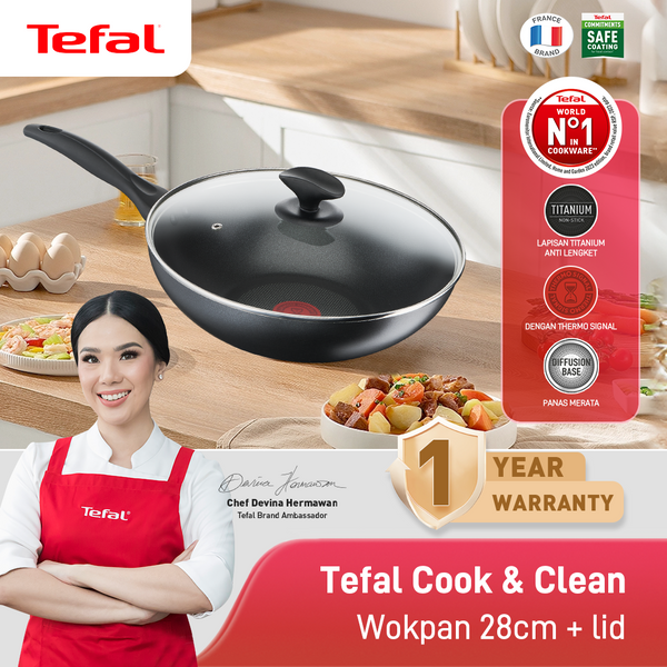 Cook & Clean Wokpan 28cm+Tutup - tefal indonesia